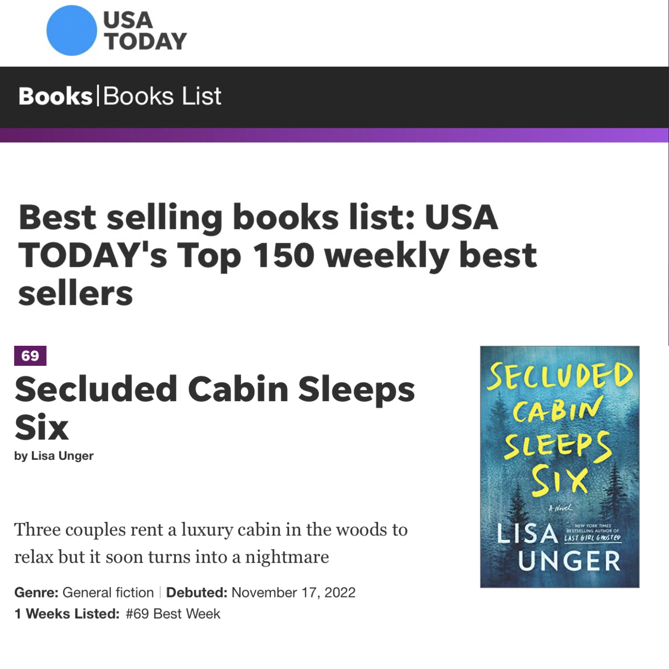Instant USA Today Bestseller! | Lisa Unger